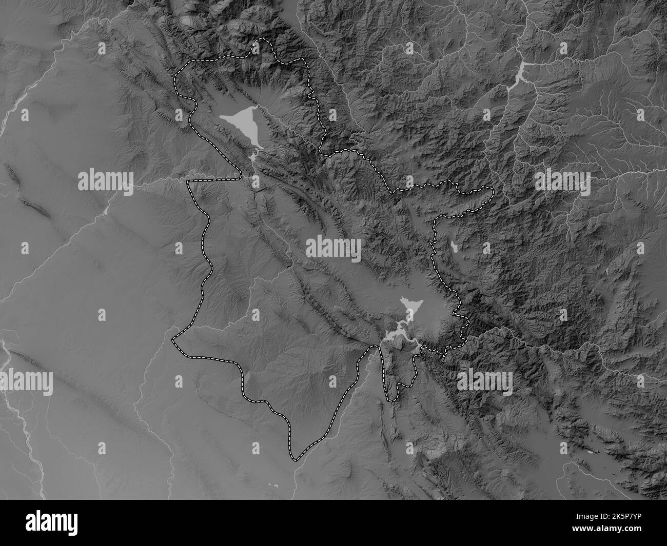 As-Sulaymaniyah, province of Iraq. Grayscale elevation map with lakes ...
