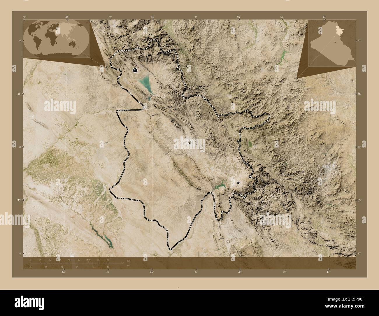 As-Sulaymaniyah, province of Iraq. Low resolution satellite map ...