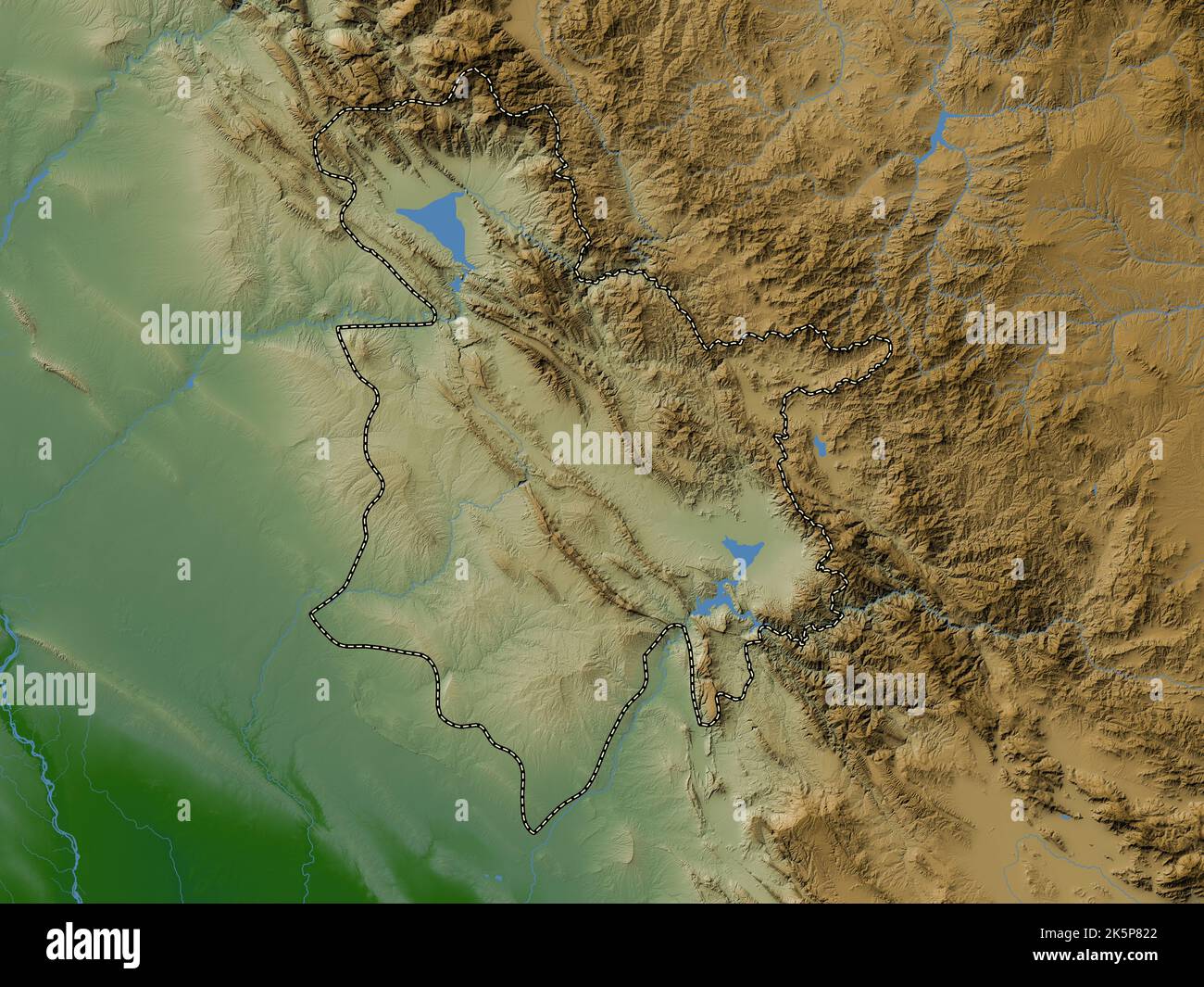 As-Sulaymaniyah, province of Iraq. Colored elevation map with lakes and ...