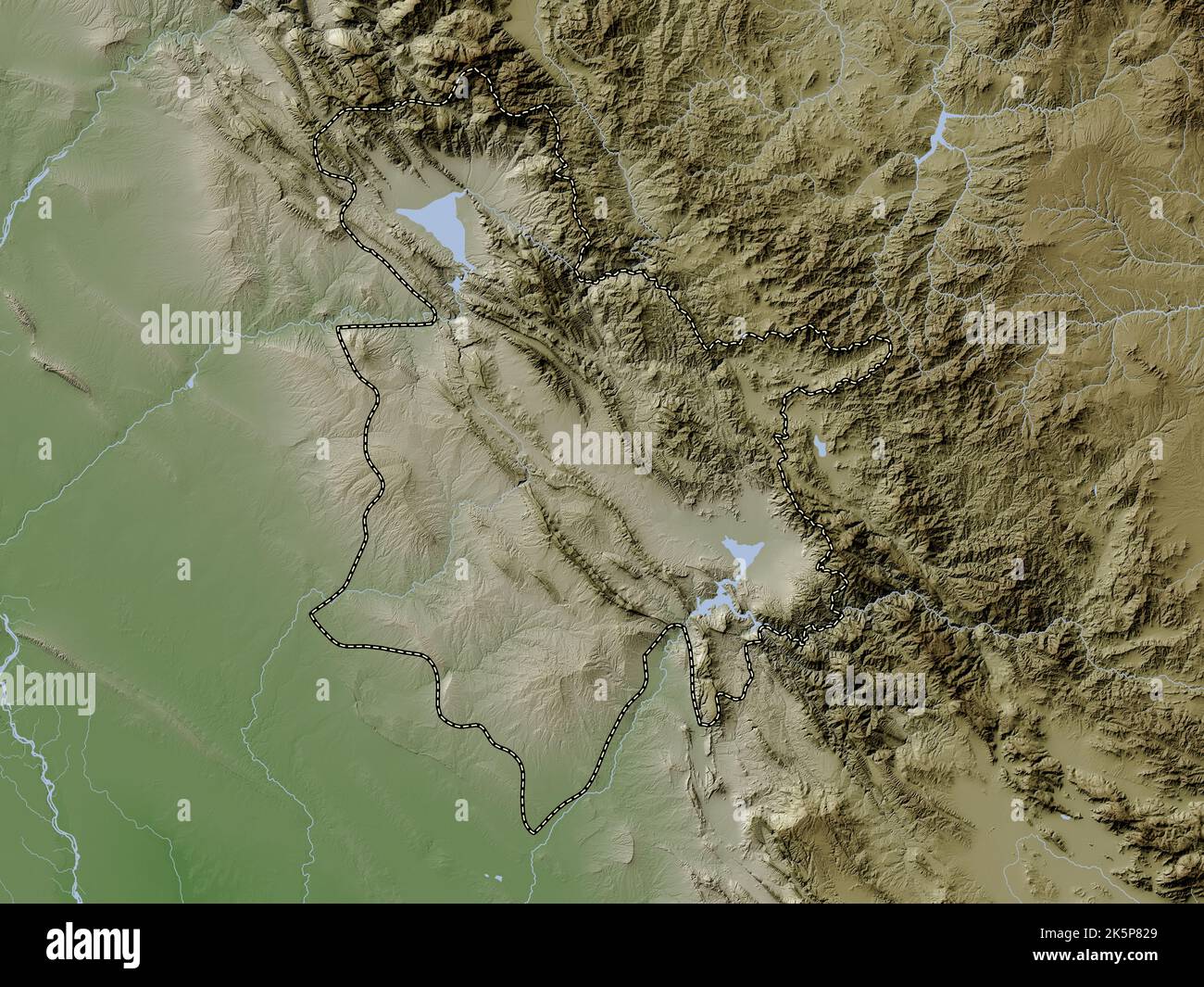 As-Sulaymaniyah, province of Iraq. Elevation map colored in wiki style with lakes and rivers ...