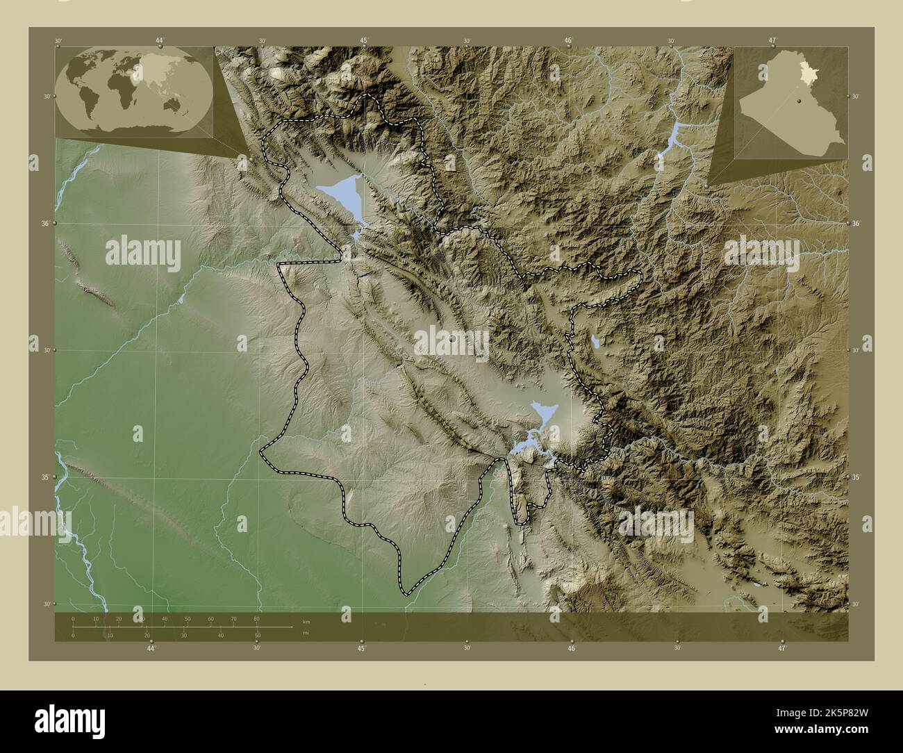 As-Sulaymaniyah, province of Iraq. Elevation map colored in wiki style ...