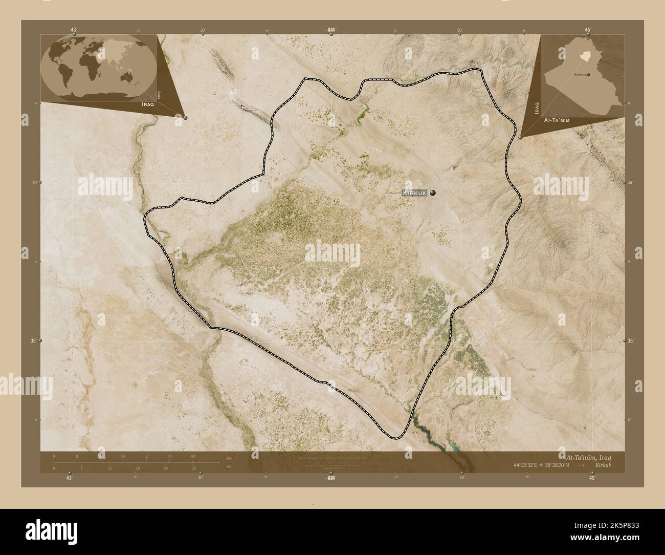 At-Ta'mim, province of Iraq. Low resolution satellite map. Locations ...