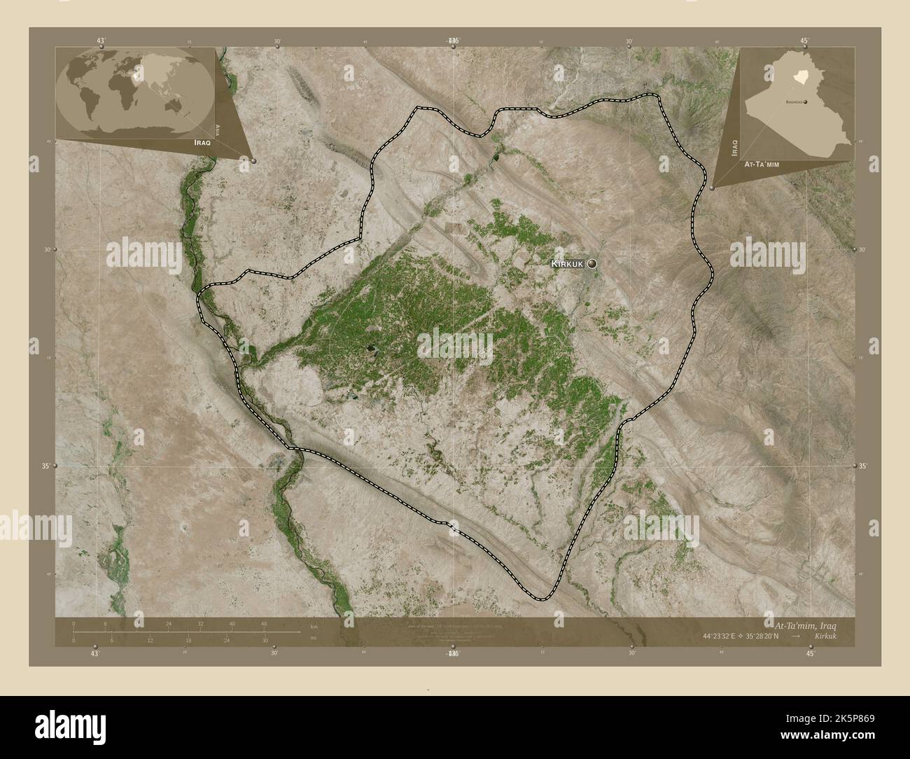At-Ta'mim, province of Iraq. High resolution satellite map. Locations and names of major cities ...