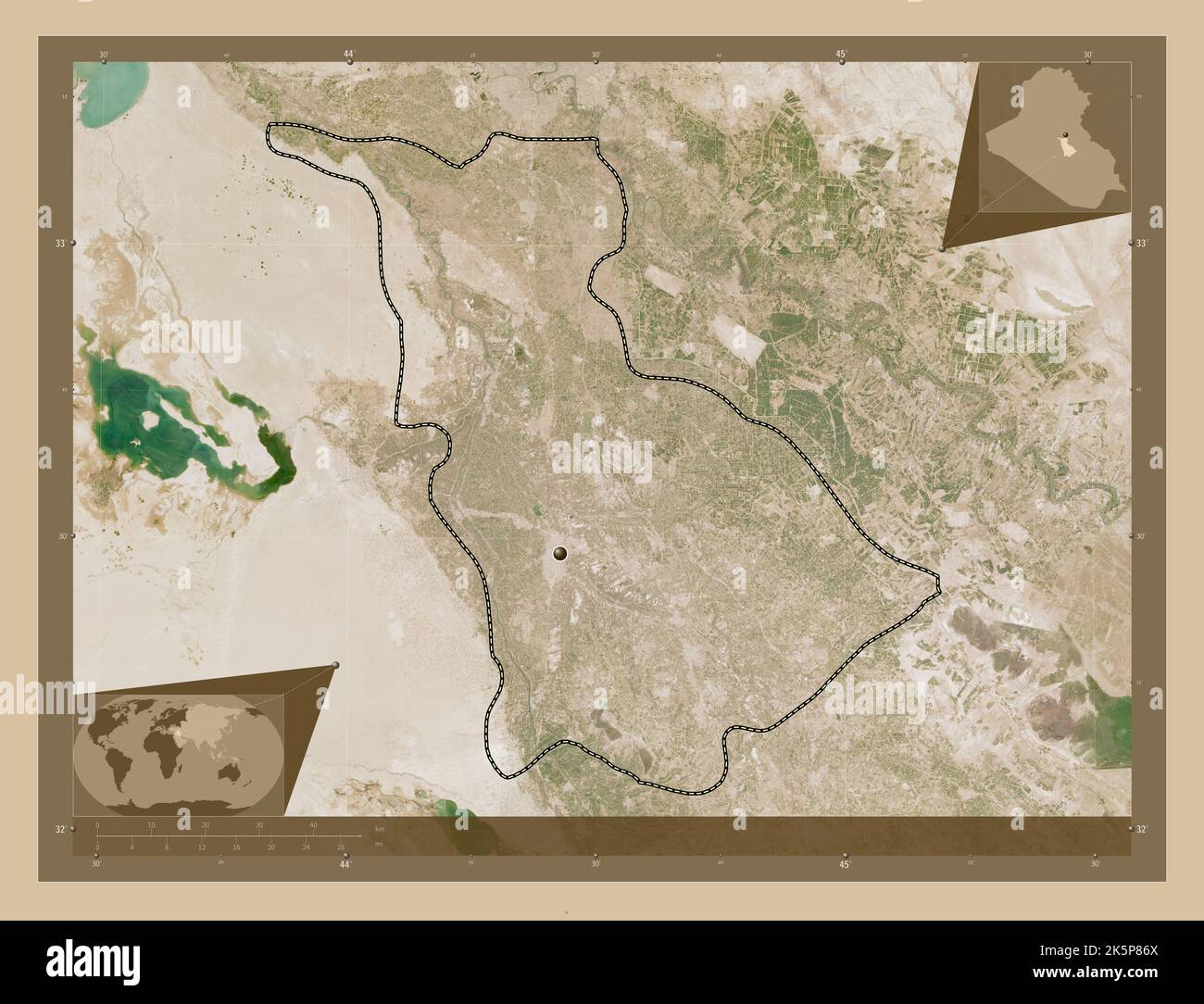 Babil, province of Iraq. Low resolution satellite map. Corner auxiliary ...