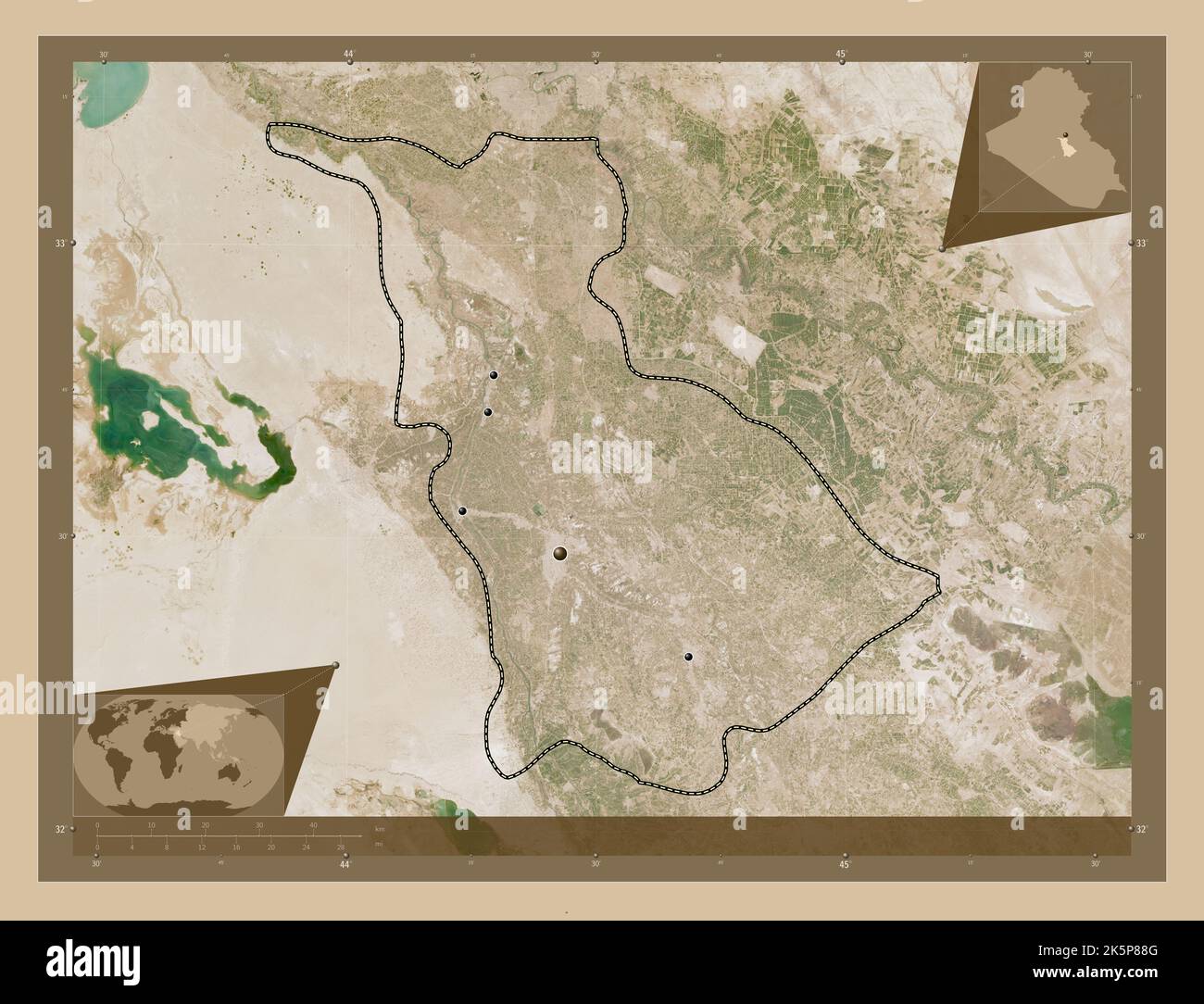 Babil, province of Iraq. Low resolution satellite map. Locations of ...