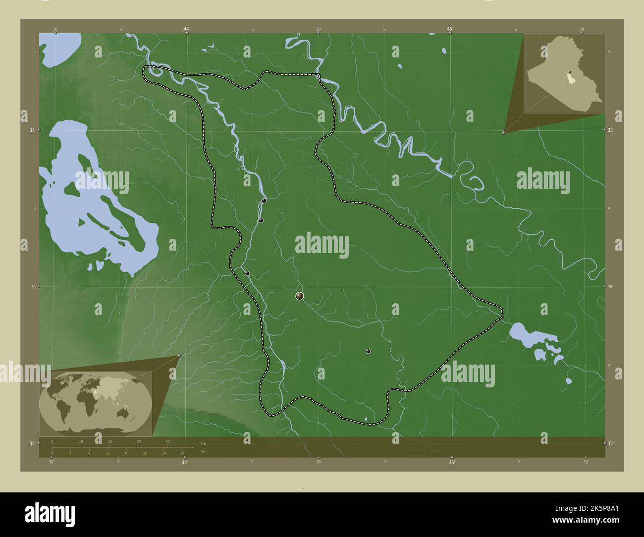 Babil, province of Iraq. Elevation map colored in wiki style with lakes ...