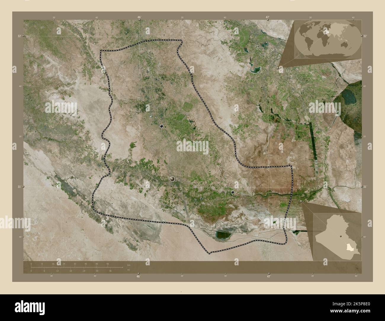 Dhi-Qar, province of Iraq. High resolution satellite map. Locations of ...