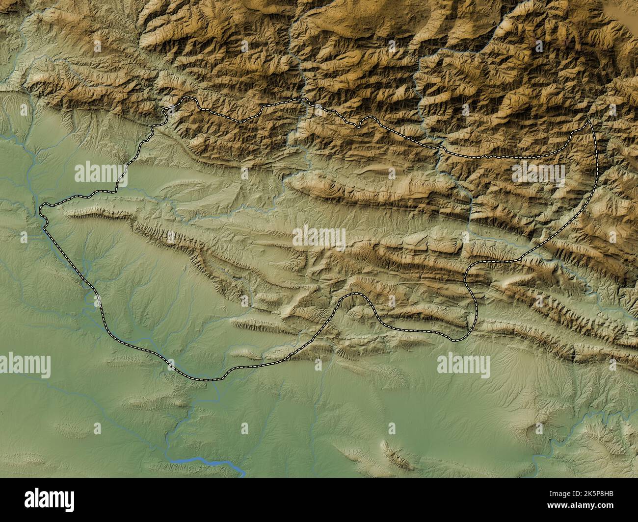 Dihok, province of Iraq. Colored elevation map with lakes and rivers ...