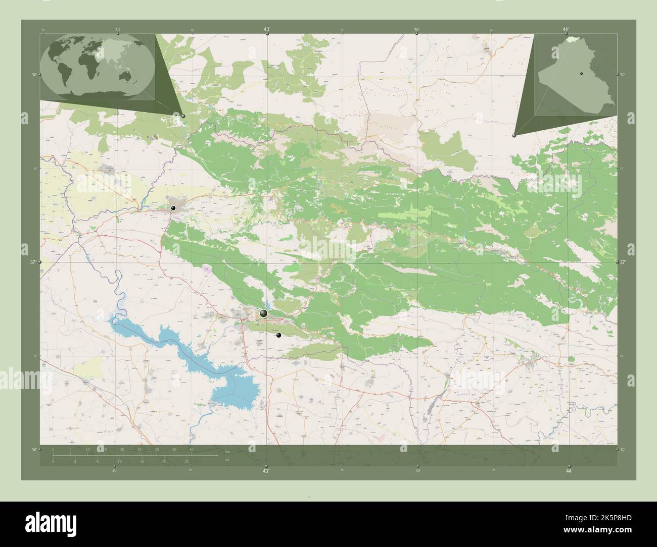 Dihok, province of Iraq. Open Street Map. Locations of major cities of ...