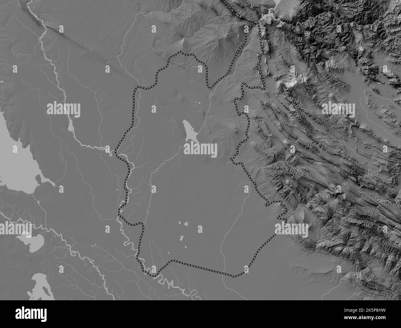 Diyala, province of Iraq. Bilevel elevation map with lakes and rivers ...