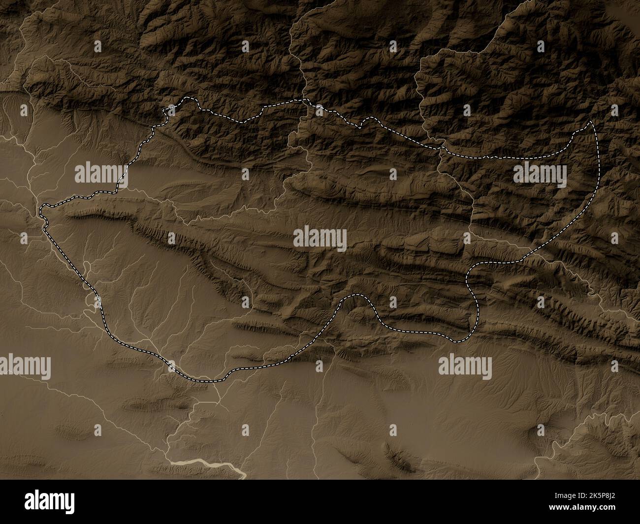 Dihok, province of Iraq. Elevation map colored in sepia tones with ...