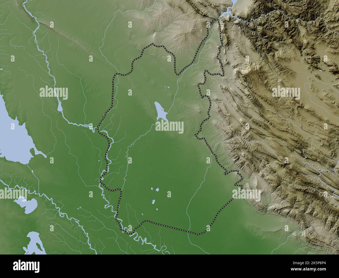 Diyala, province of Iraq. Elevation map colored in wiki style with lakes and rivers Stock Photo ...