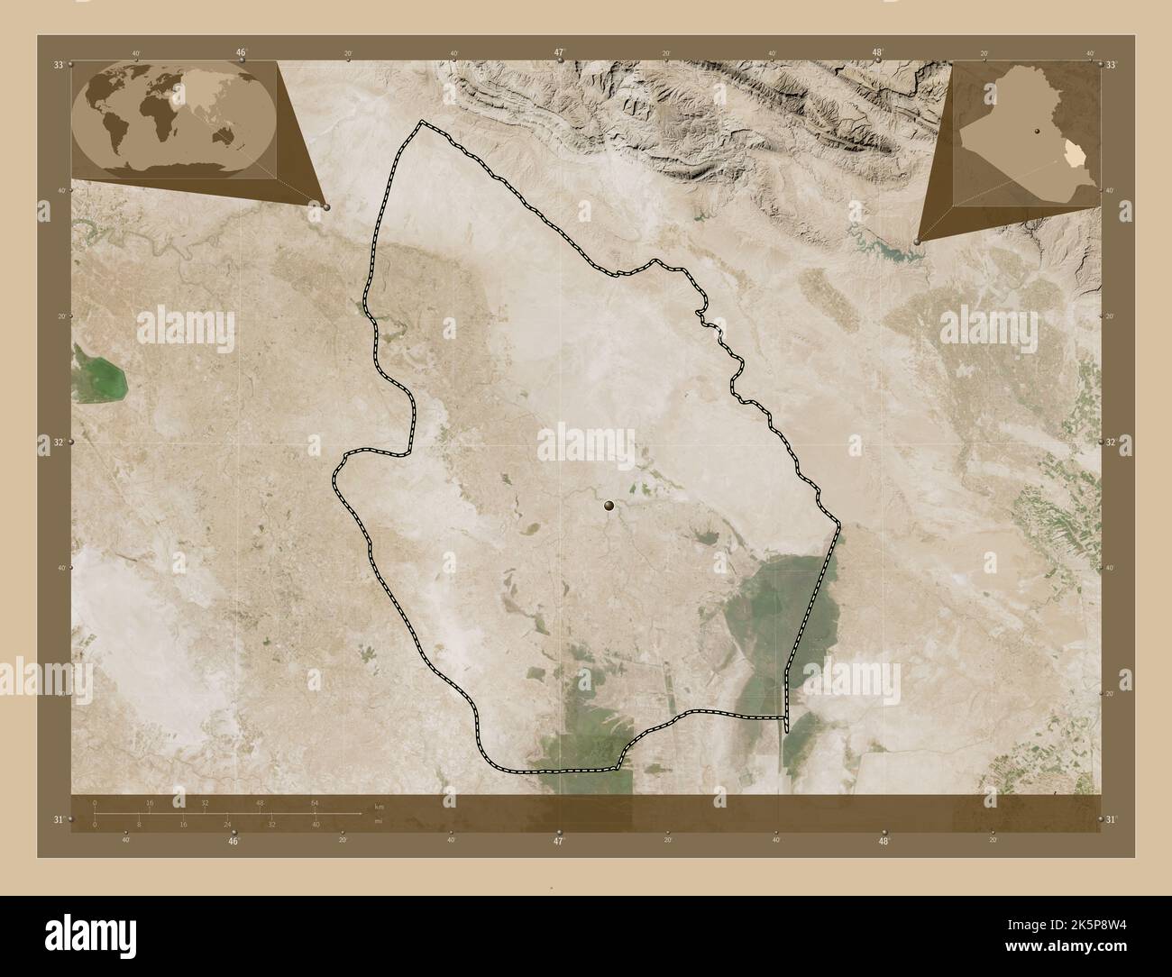 Maysan, province of Iraq. Low resolution satellite map. Corner ...