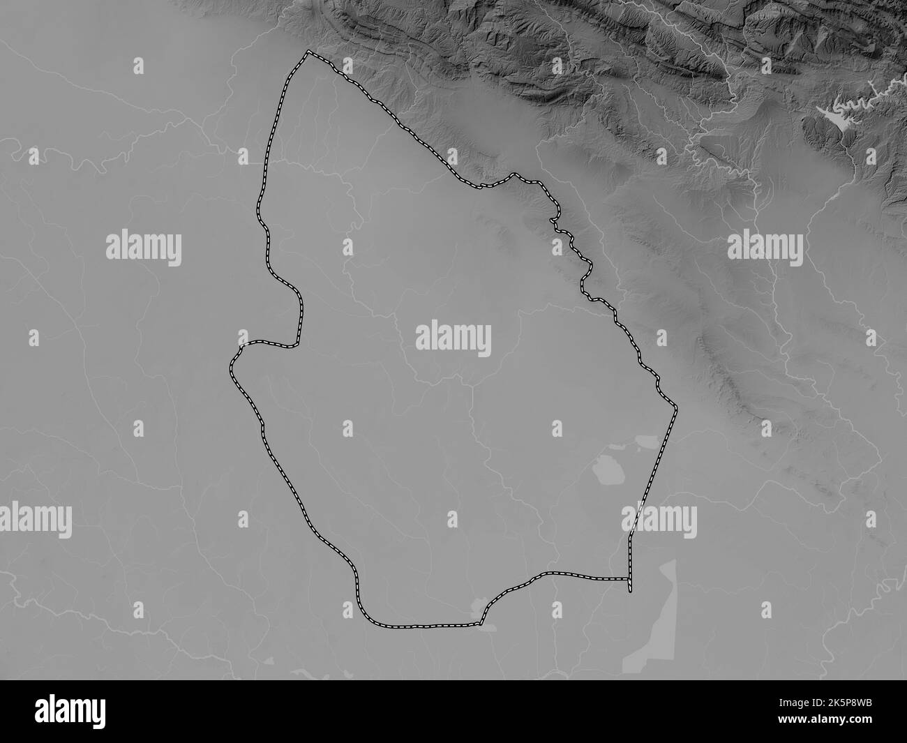 Maysan, province of Iraq. Grayscale elevation map with lakes and rivers ...