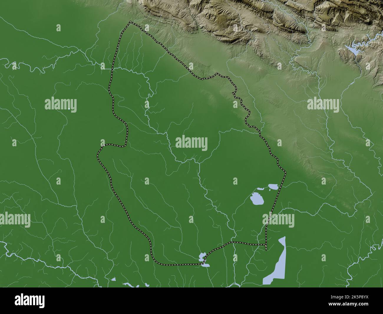 Maysan, province of Iraq. Elevation map colored in wiki style with lakes and rivers Stock Photo ...