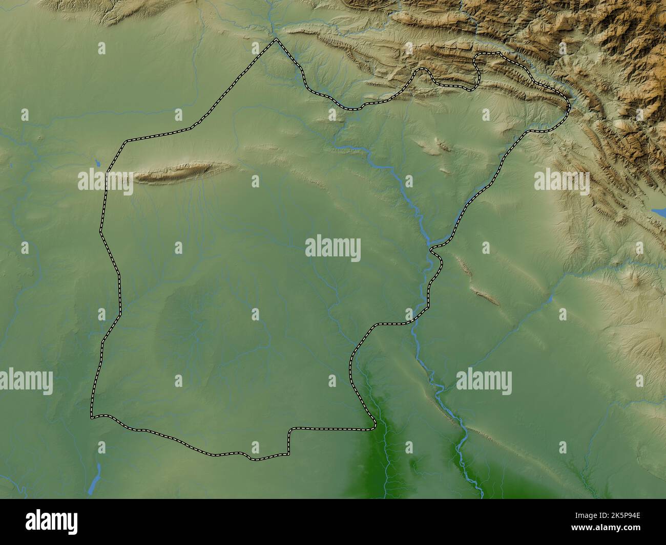 Ninawa, province of Iraq. Colored elevation map with lakes and rivers ...