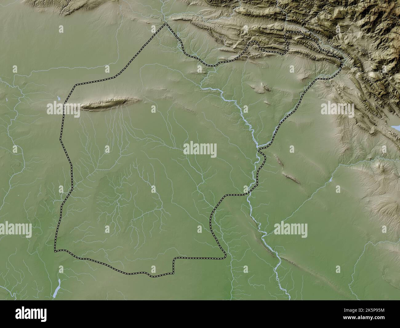 Ninawa, province of Iraq. Elevation map colored in wiki style with lakes and rivers Stock Photo ...