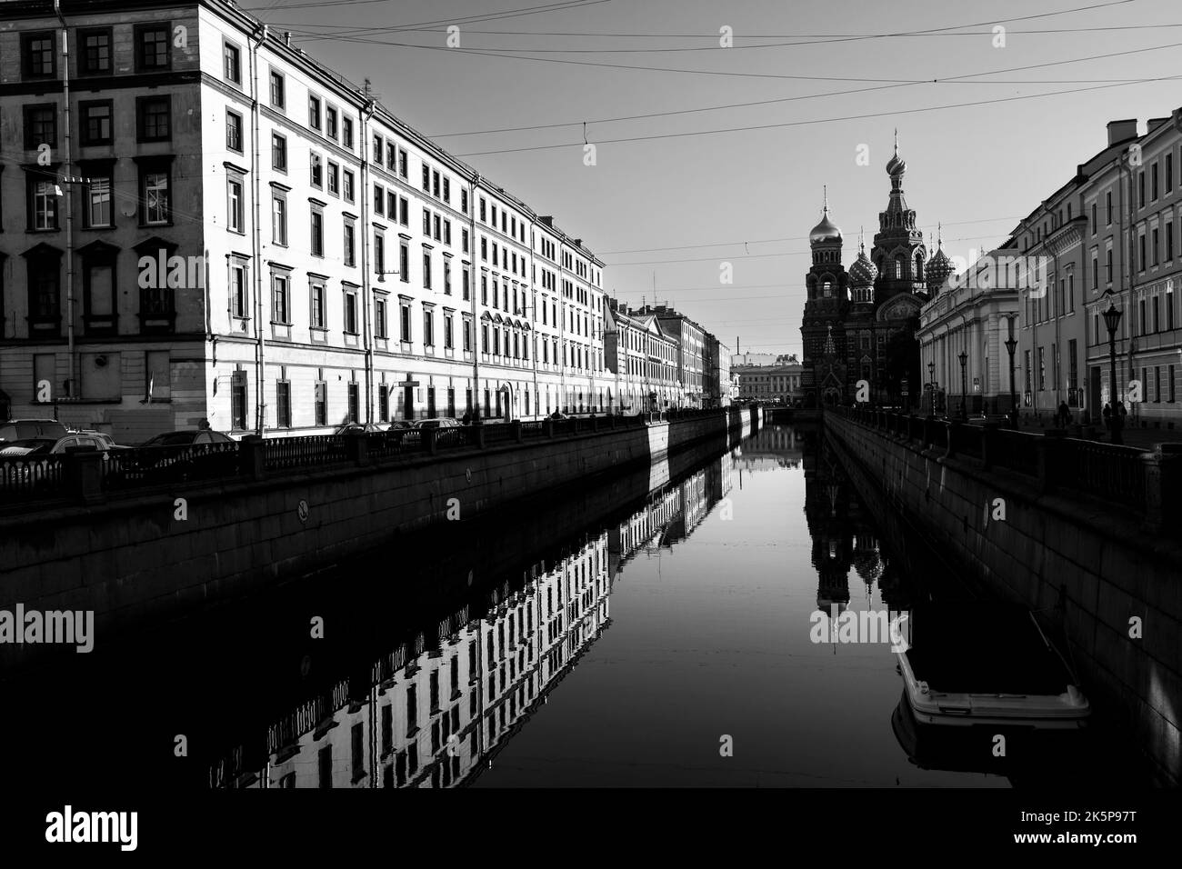 Griboedov Canal in St. Petersburg, Russia. Black and white photo Stock ...