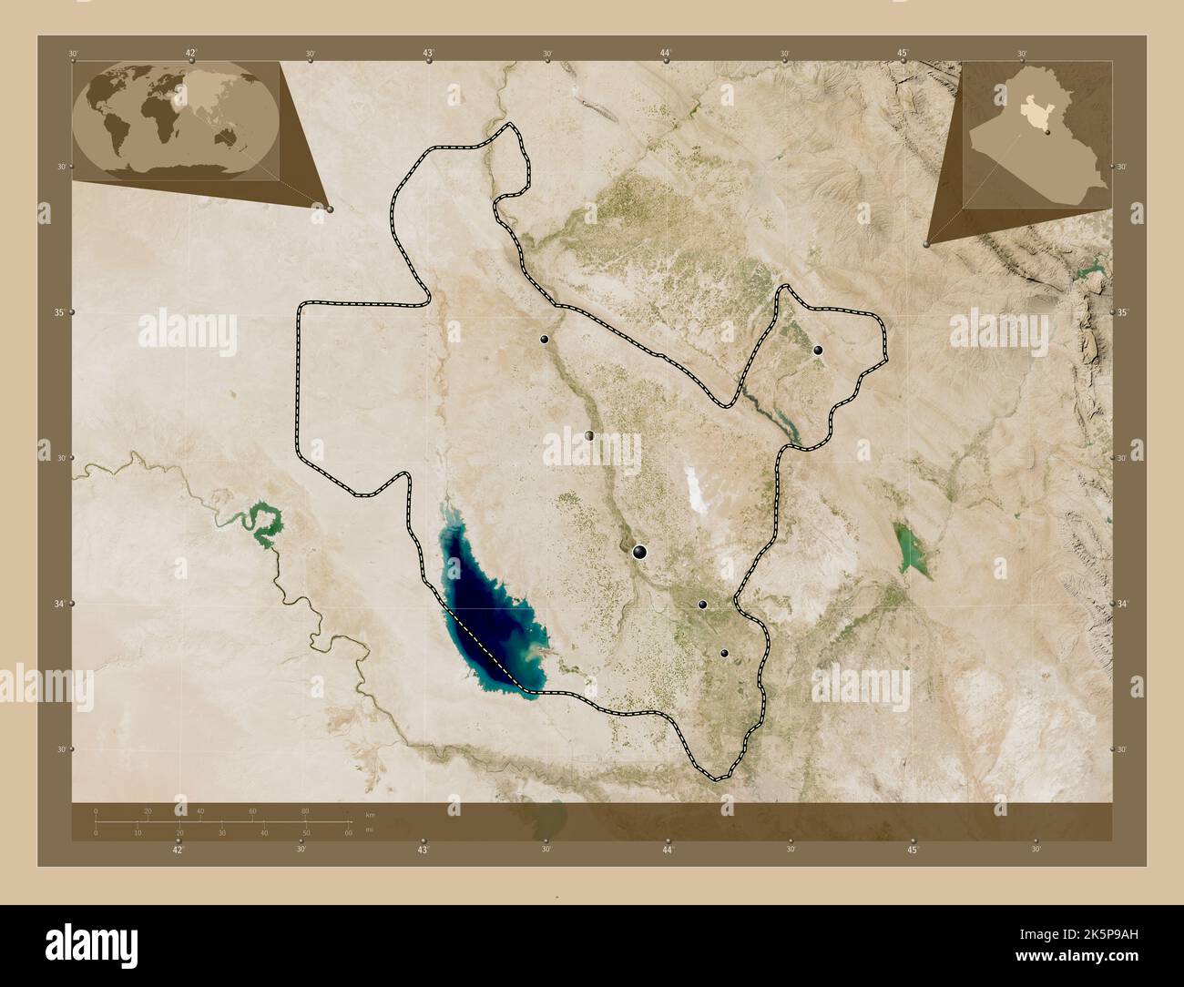 Sala ad-Din, province of Iraq. Low resolution satellite map. Locations ...