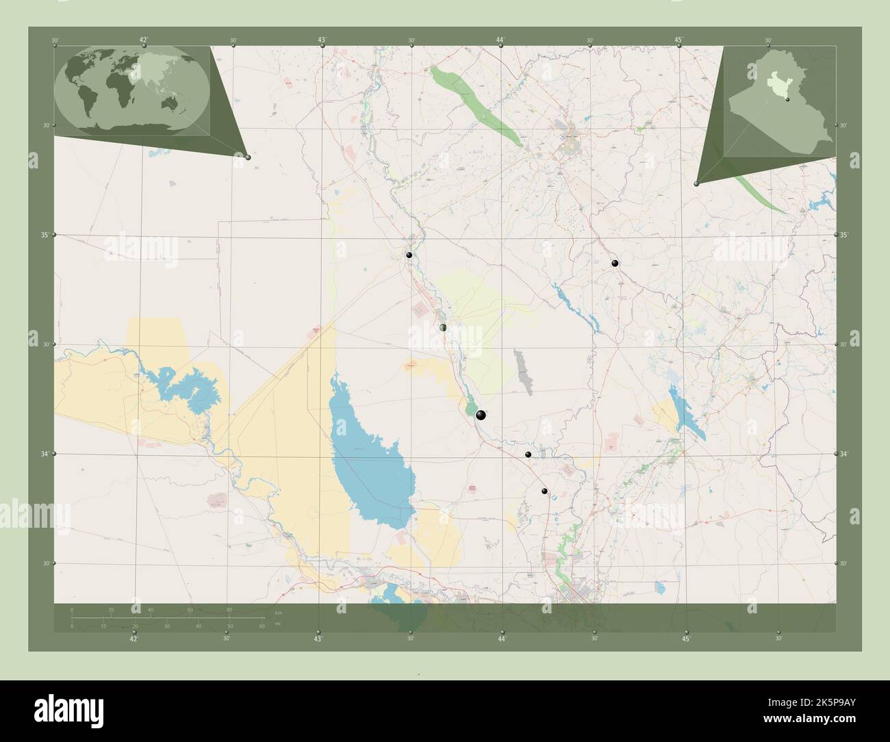 Sala ad-Din, province of Iraq. Open Street Map. Locations of major ...