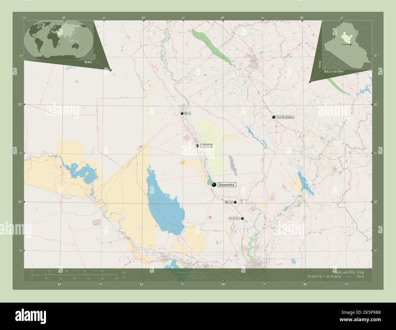 Sala ad-Din, province of Iraq. Open Street Map. Locations and names of ...