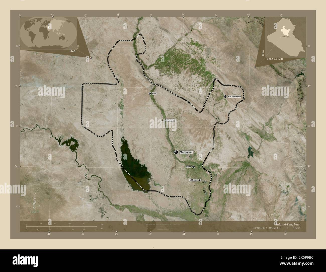 Sala ad-Din, province of Iraq. High resolution satellite map. Locations and names of major ...