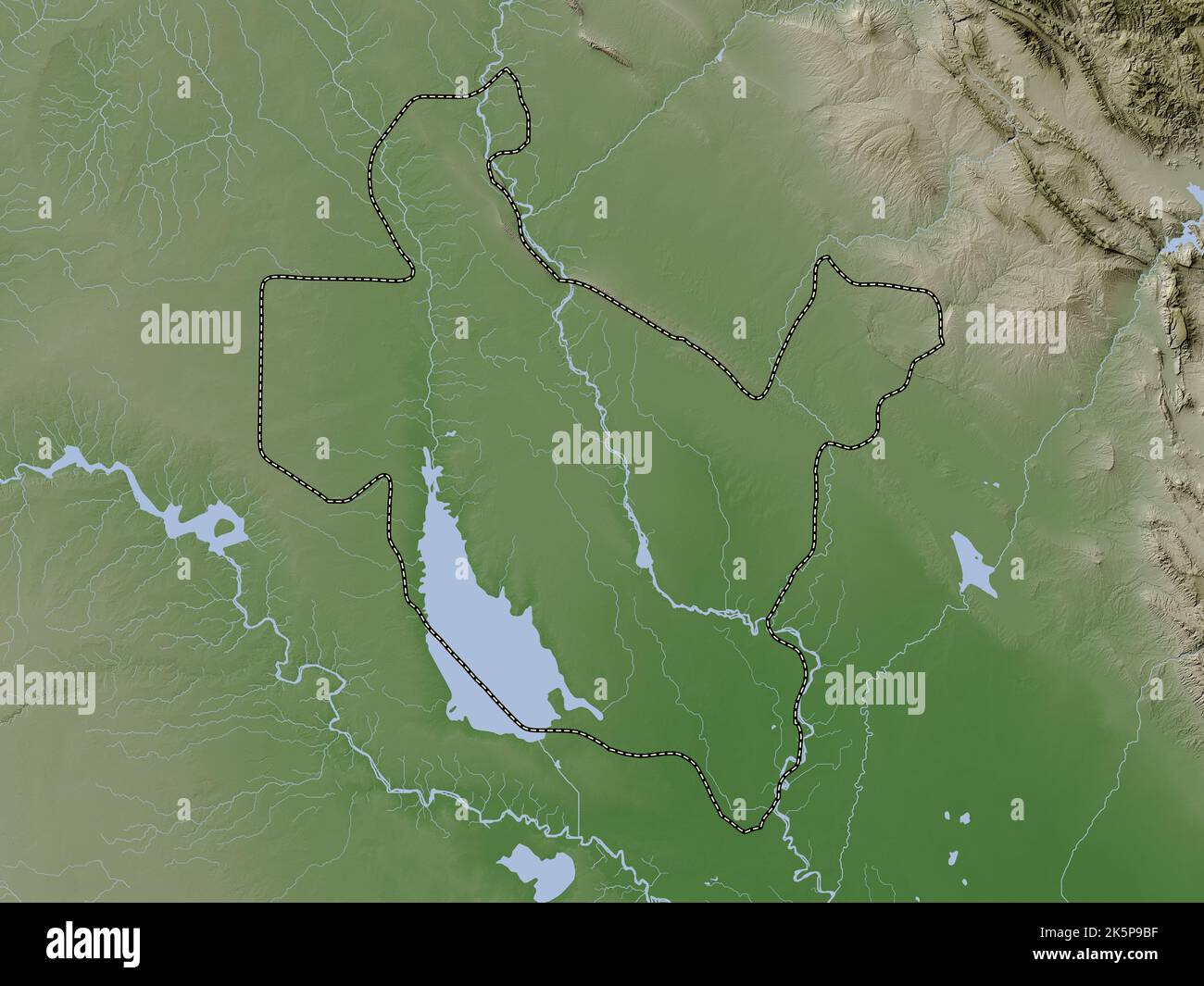 Sala ad-Din, province of Iraq. Elevation map colored in wiki style with lakes and rivers Stock ...