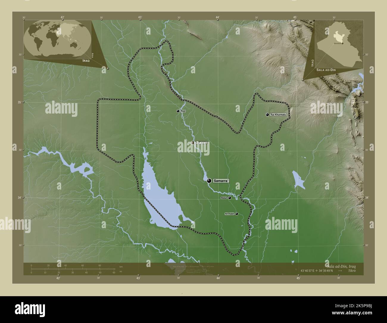Sala ad-Din, province of Iraq. Elevation map colored in wiki style with ...