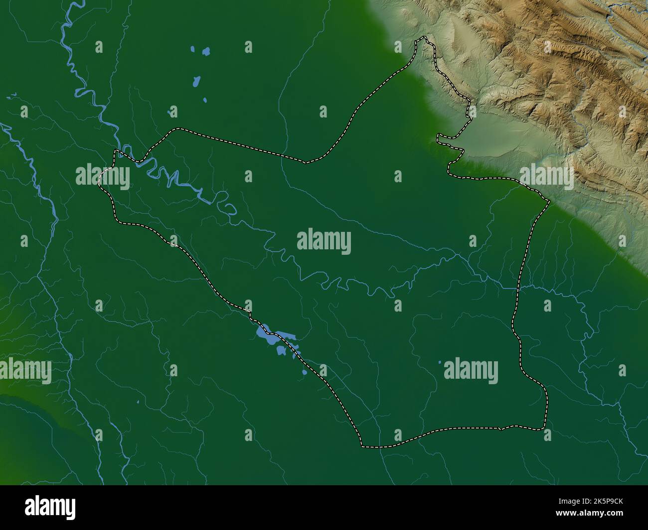 Wasit, province of Iraq. Colored elevation map with lakes and rivers Stock Photo - Alamy