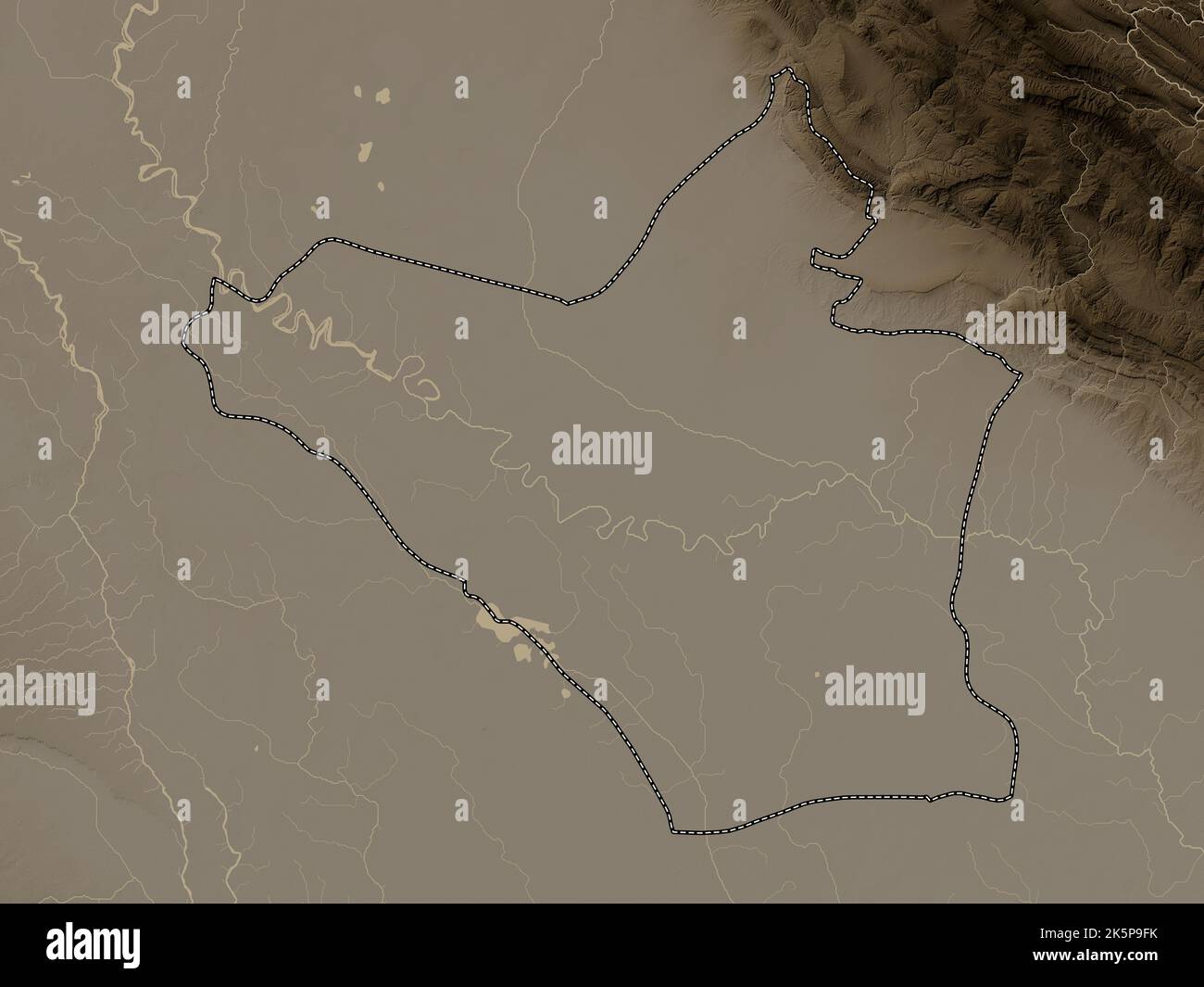 Wasit, province of Iraq. Elevation map colored in sepia tones with lakes and rivers Stock Photo ...
