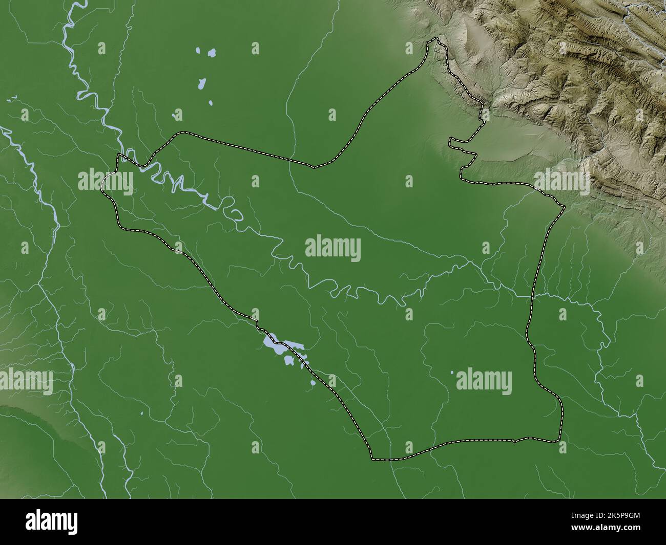 Wasit, province of Iraq. Elevation map colored in wiki style with lakes and rivers Stock Photo ...