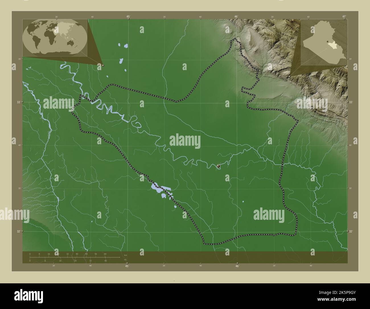 Wasit, province of Iraq. Elevation map colored in wiki style with lakes ...