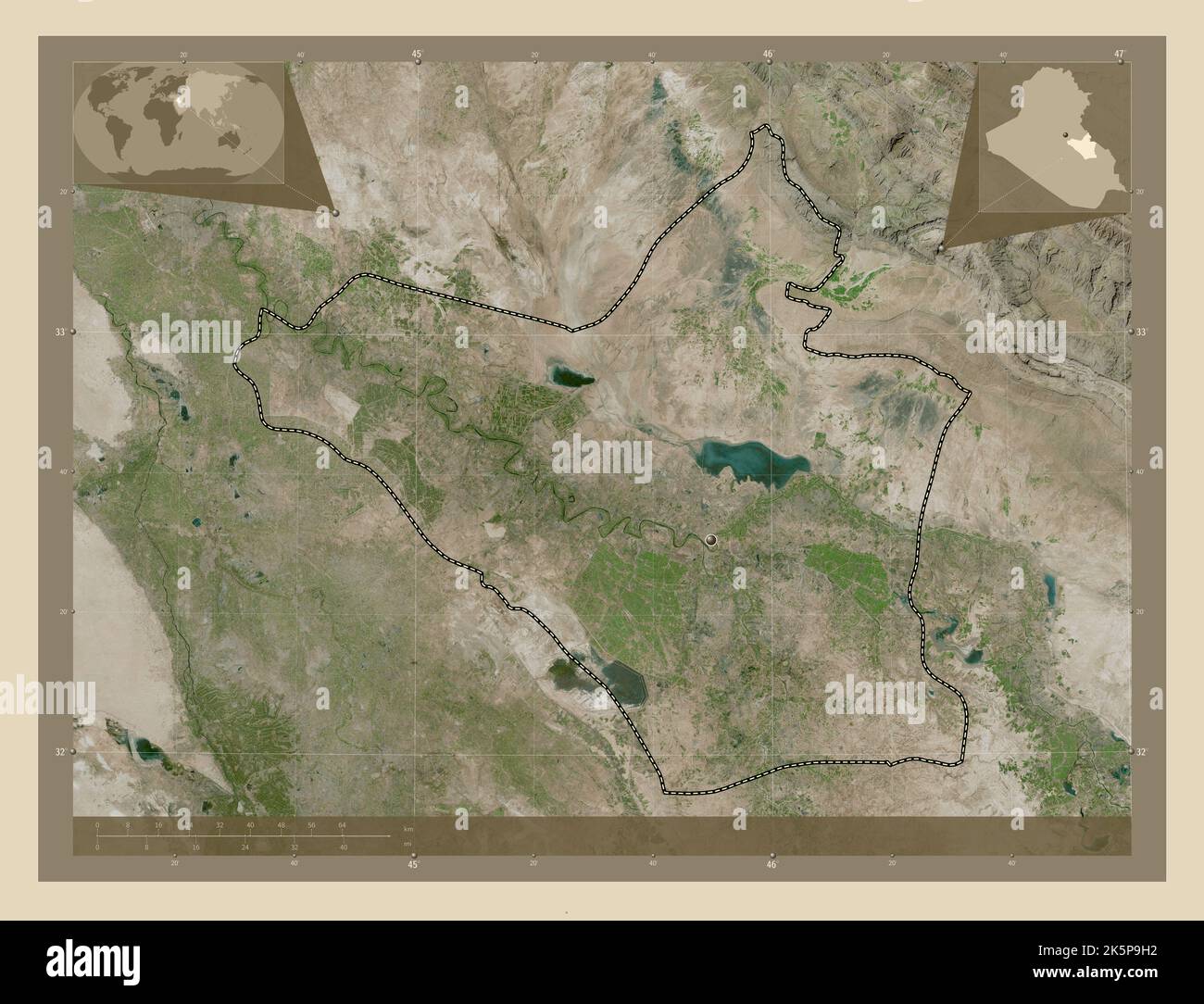 Wasit, province of Iraq. High resolution satellite map. Corner ...