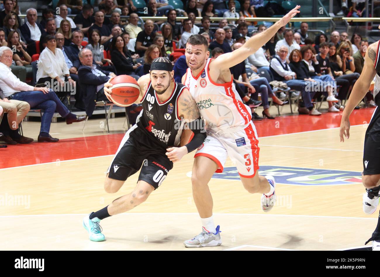 Isaia Cordinier (Segafredo Virtus Bologna) (L) thwarted by Stefano ...