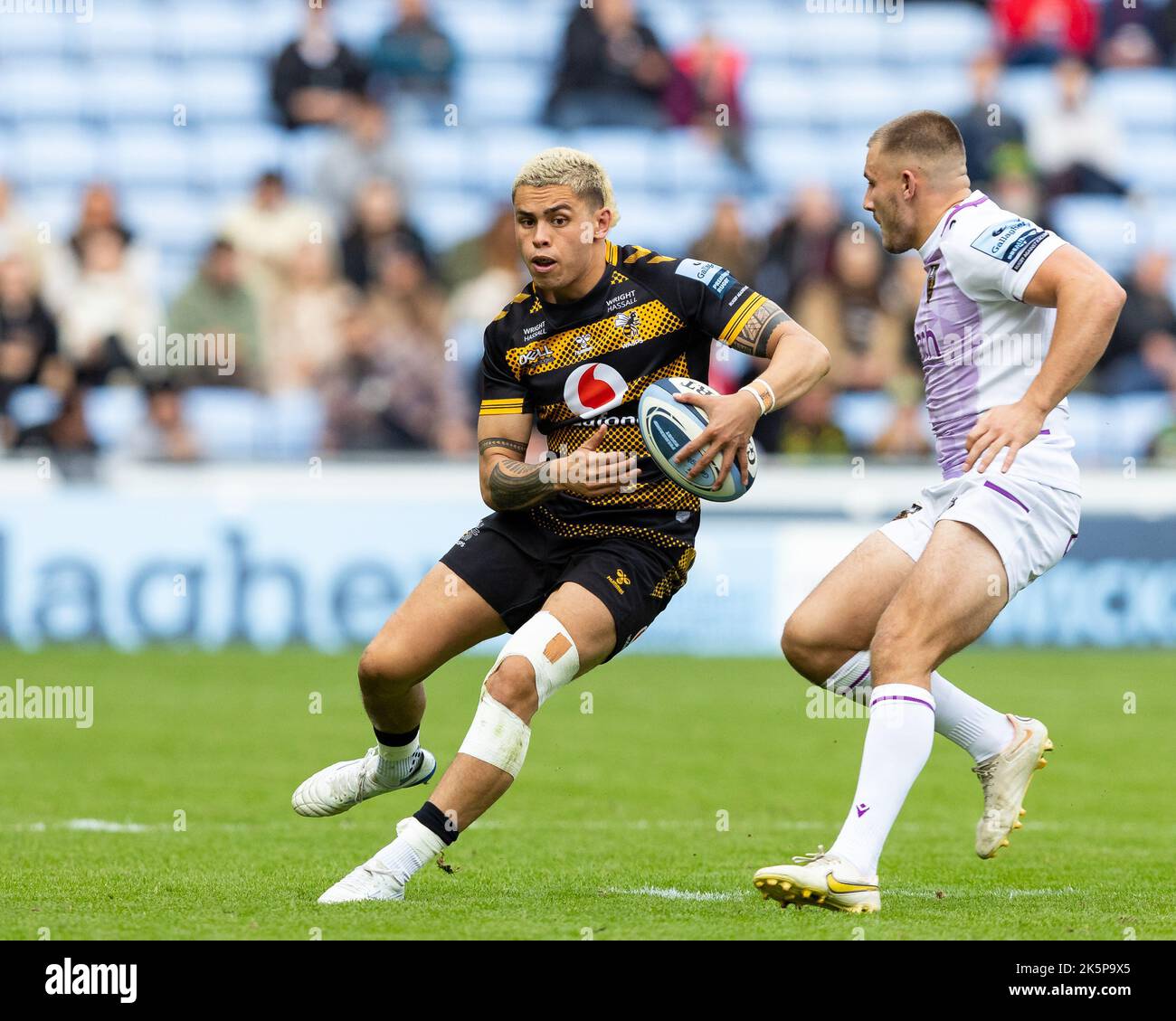 Coventry, UK. 09th Oct, 2022. Jacob Umaga of Wasps Rugby is closed down ...