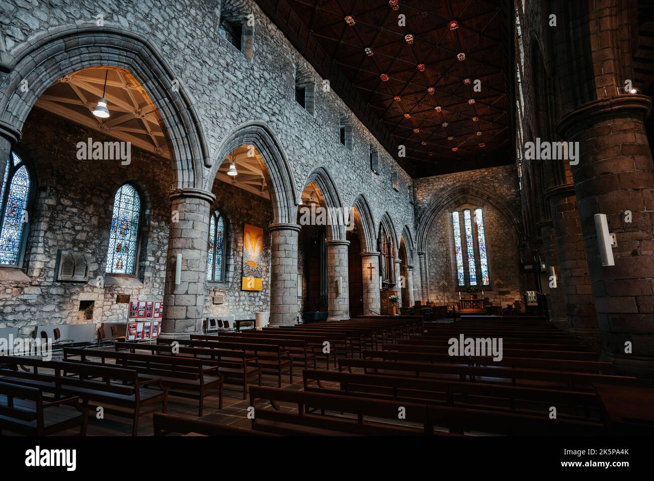 The interior of Ancient Church Cathedral with pillars, arches, and ...