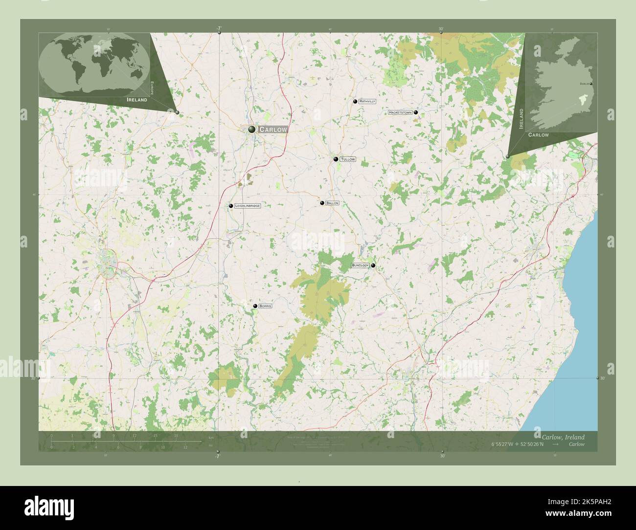 Carlow, county of Ireland. Open Street Map. Locations and names of ...
