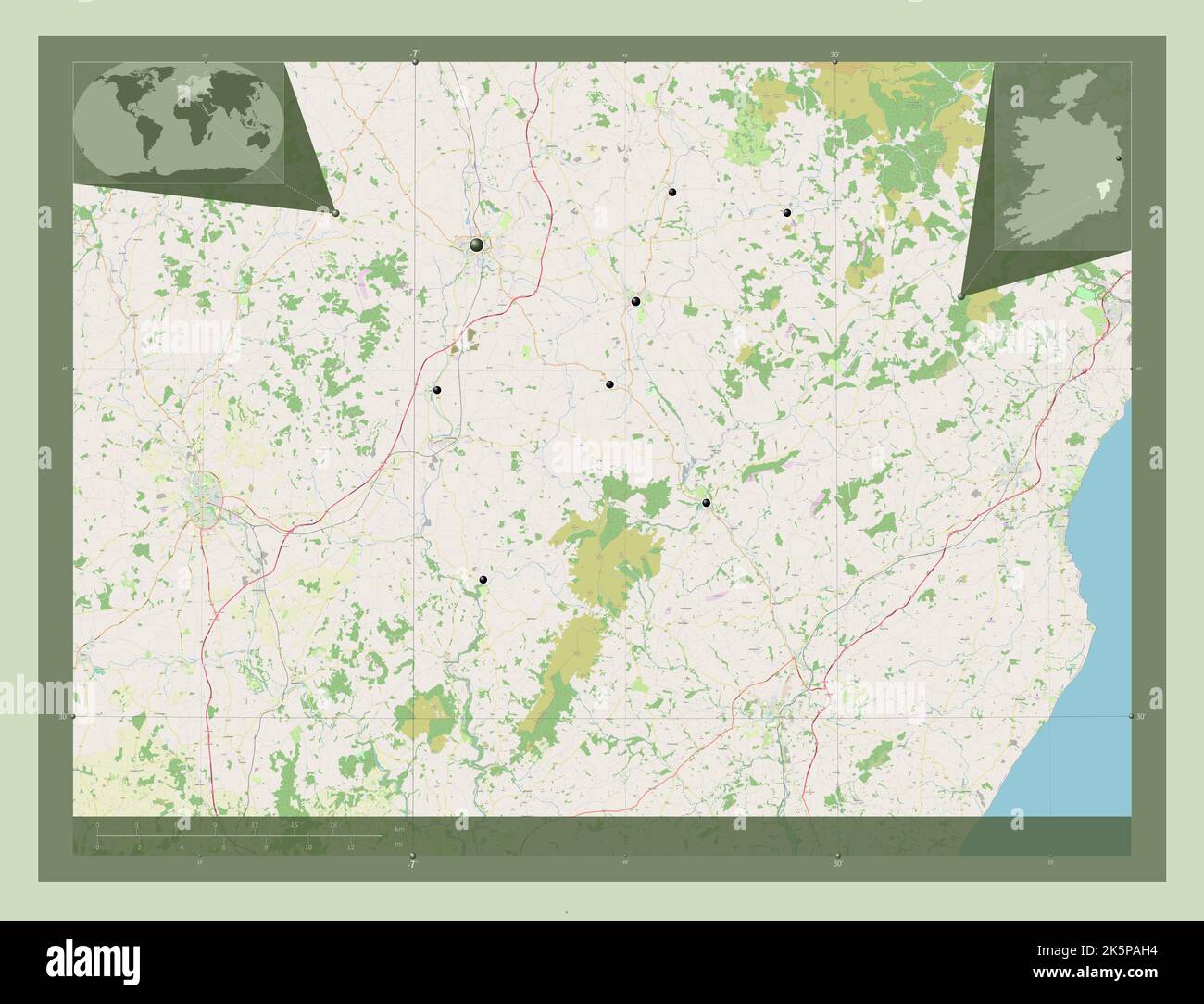 Carlow, county of Ireland. Open Street Map. Locations of major cities ...