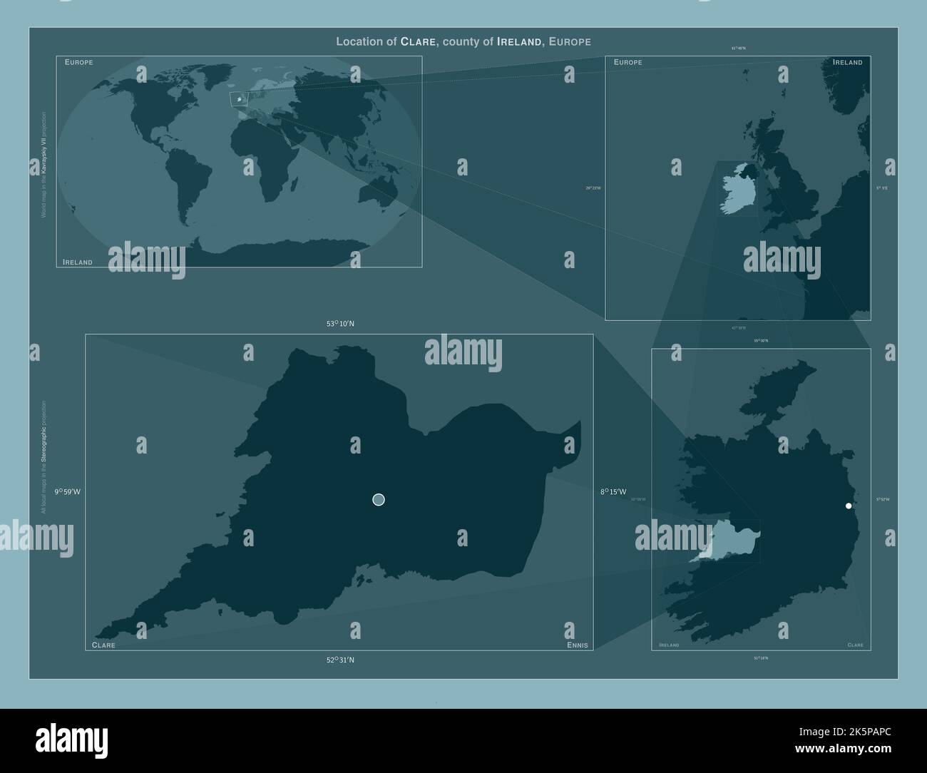 Clare, county of Ireland. Diagram showing the location of the region on ...