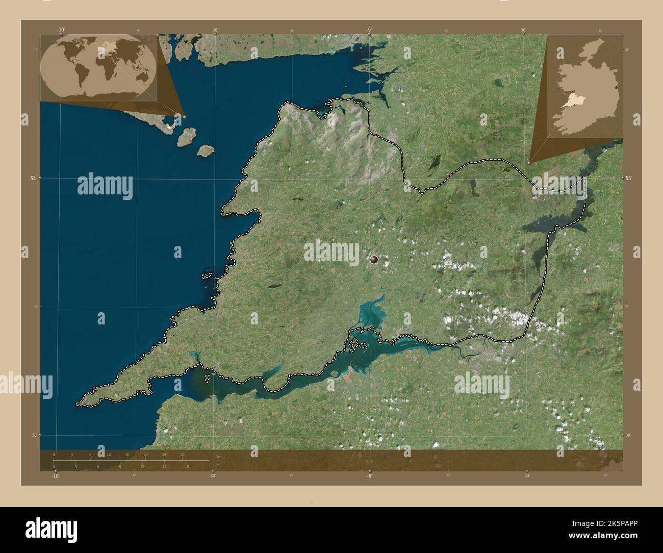 Clare, county of Ireland. Low resolution satellite map. Corner ...