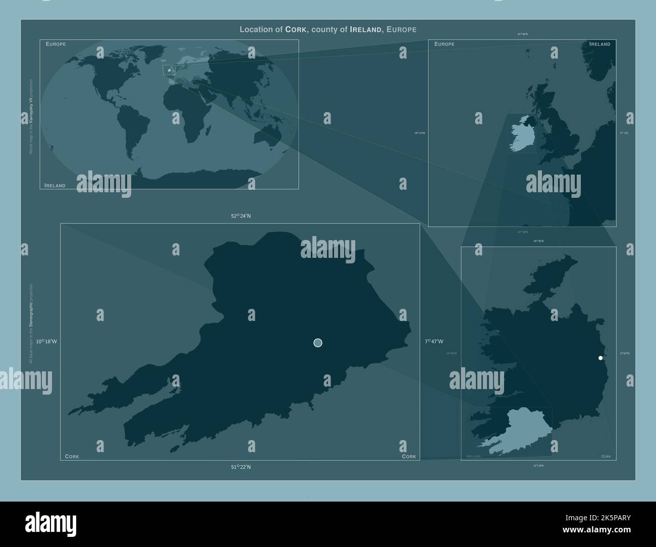 Cork, county of Ireland. Diagram showing the location of the region on ...