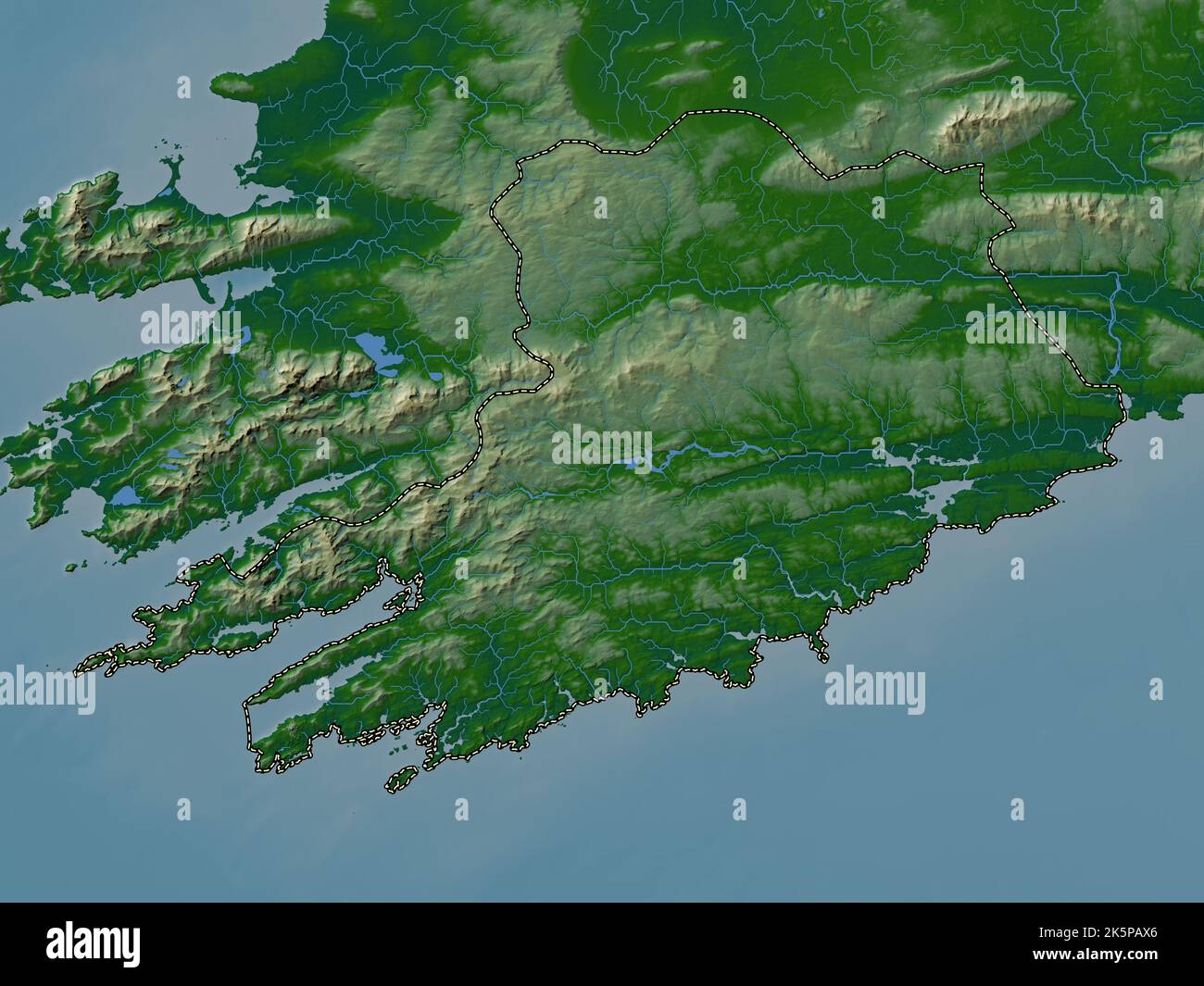 Cork, county of Ireland. Colored elevation map with lakes and rivers ...