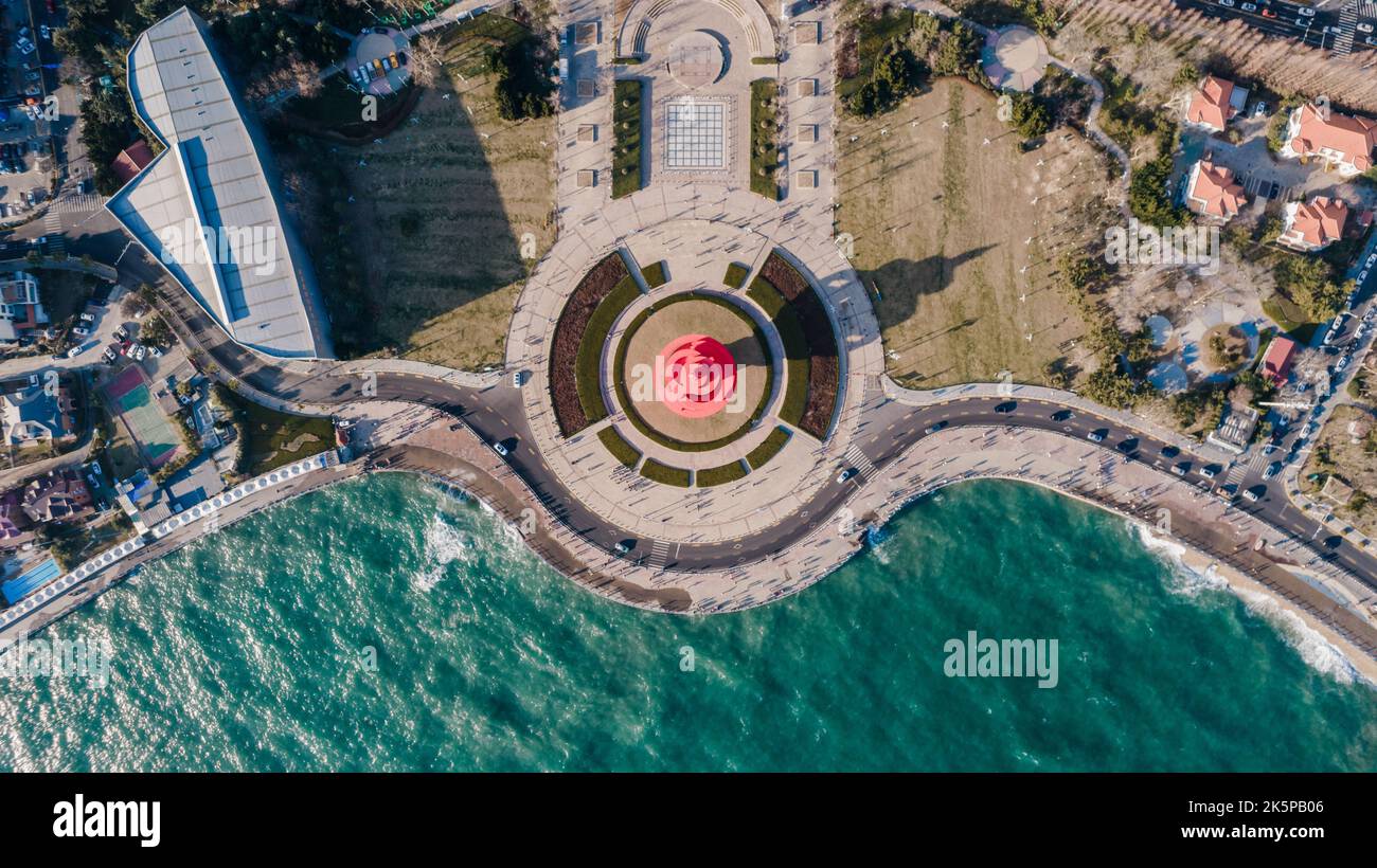 An aerial shot of the May Fourth Square in Qingdao city, Shandong ...