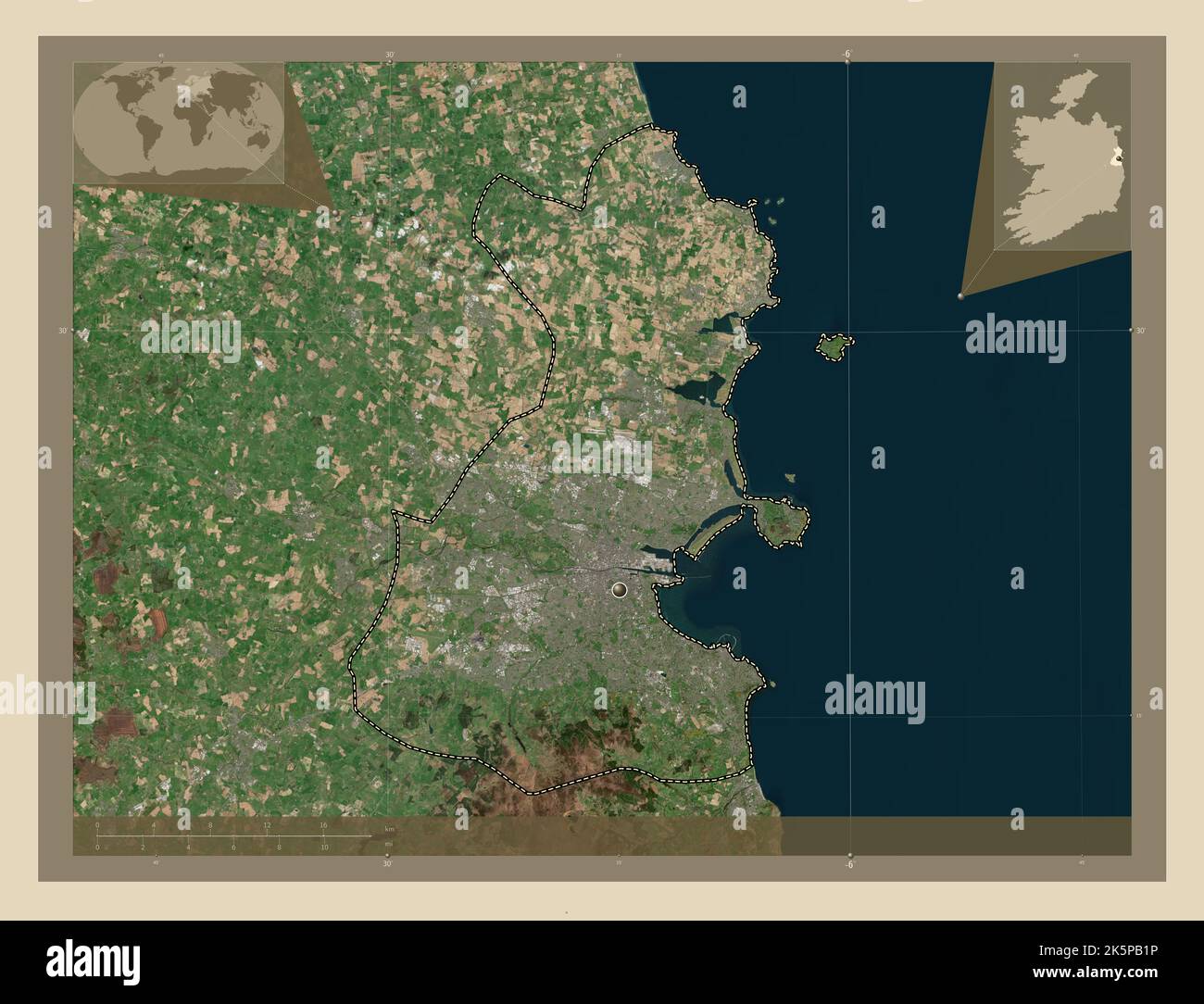 Dublin, county of Ireland. High resolution satellite map. Corner ...