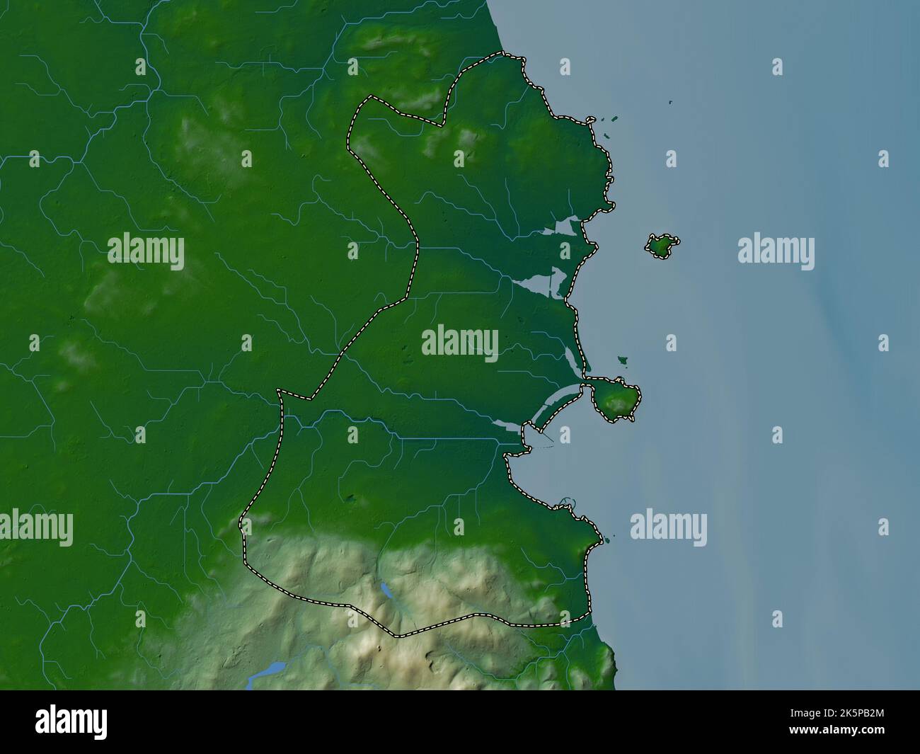 Dublin, county of Ireland. Colored elevation map with lakes and rivers ...