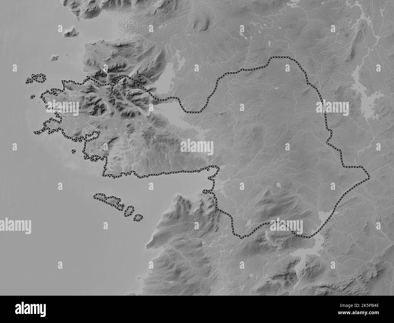 Galway, county of Ireland. Grayscale elevation map with lakes and ...