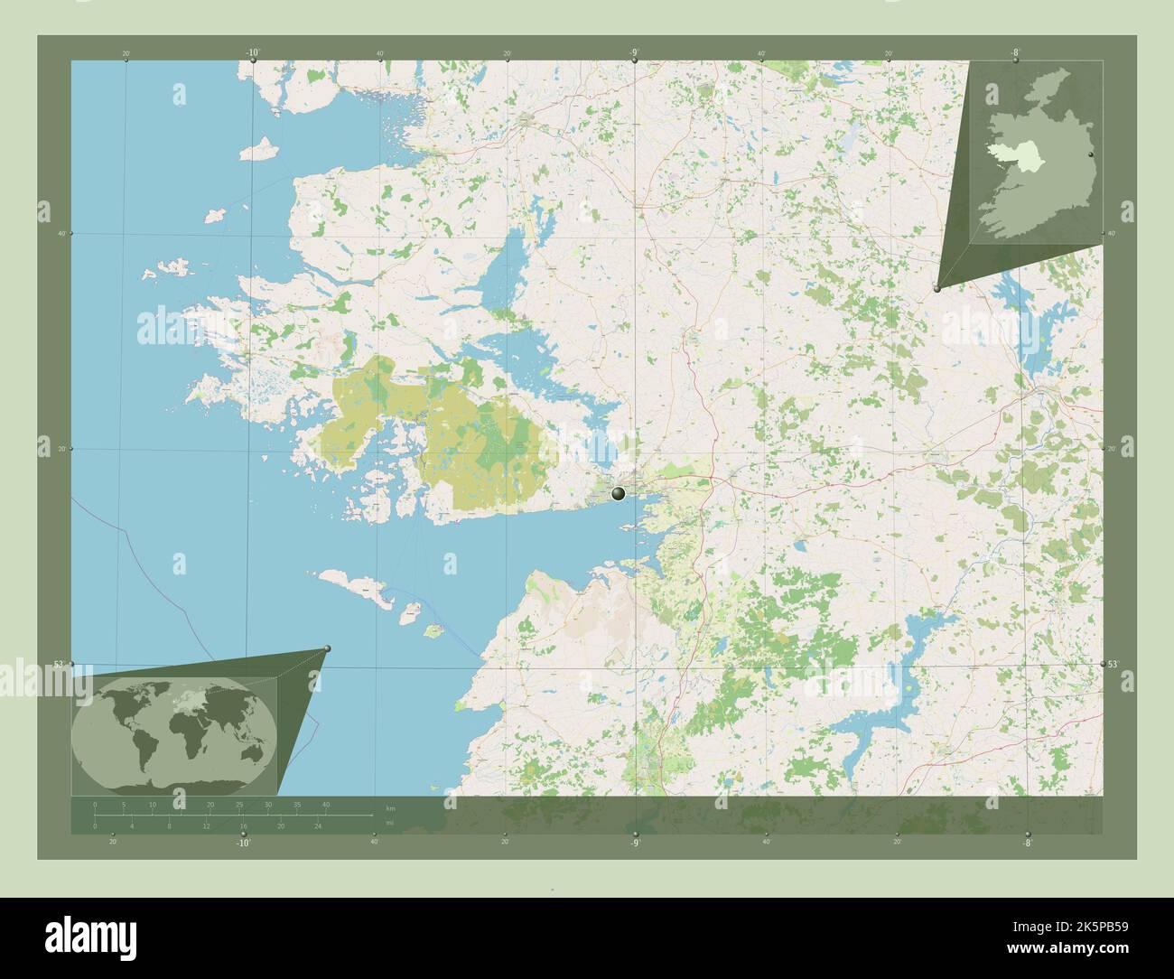 Galway, county of Ireland. Open Street Map. Corner auxiliary location ...