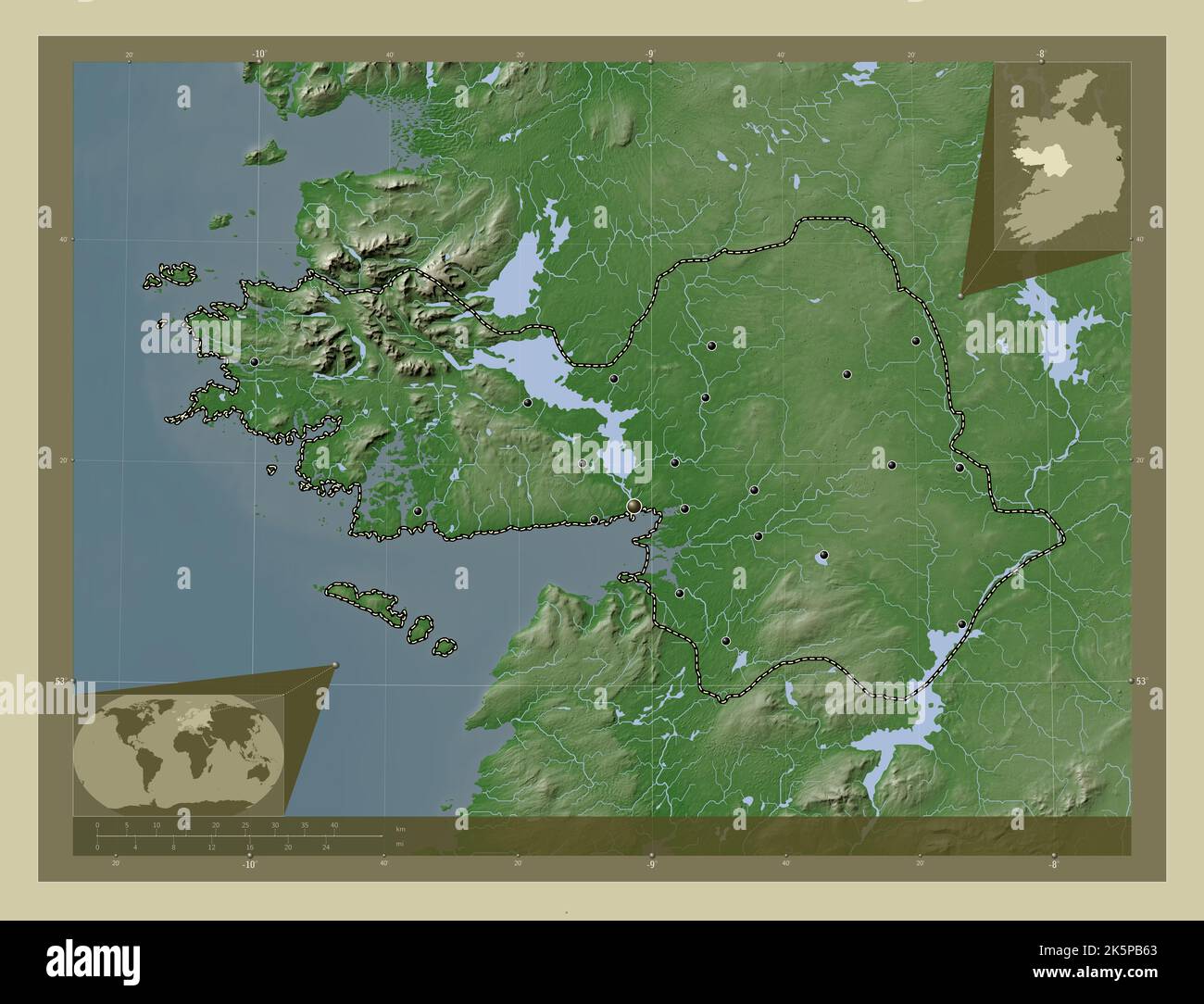 Galway, county of Ireland. Elevation map colored in wiki style with ...