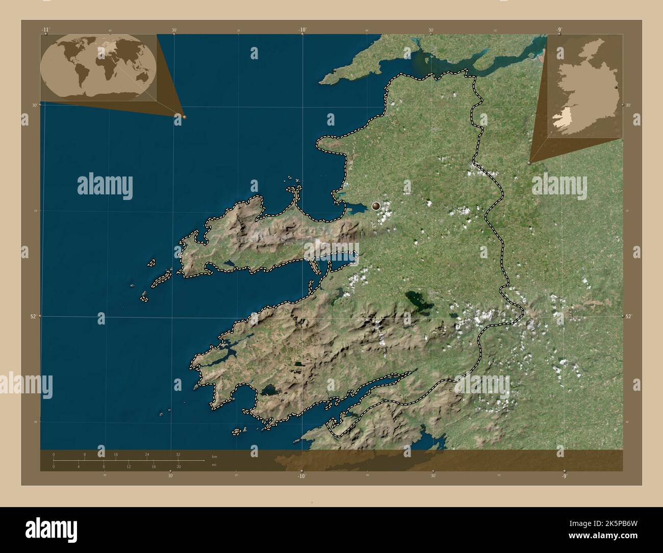 Kerry, county of Ireland. Low resolution satellite map. Corner ...