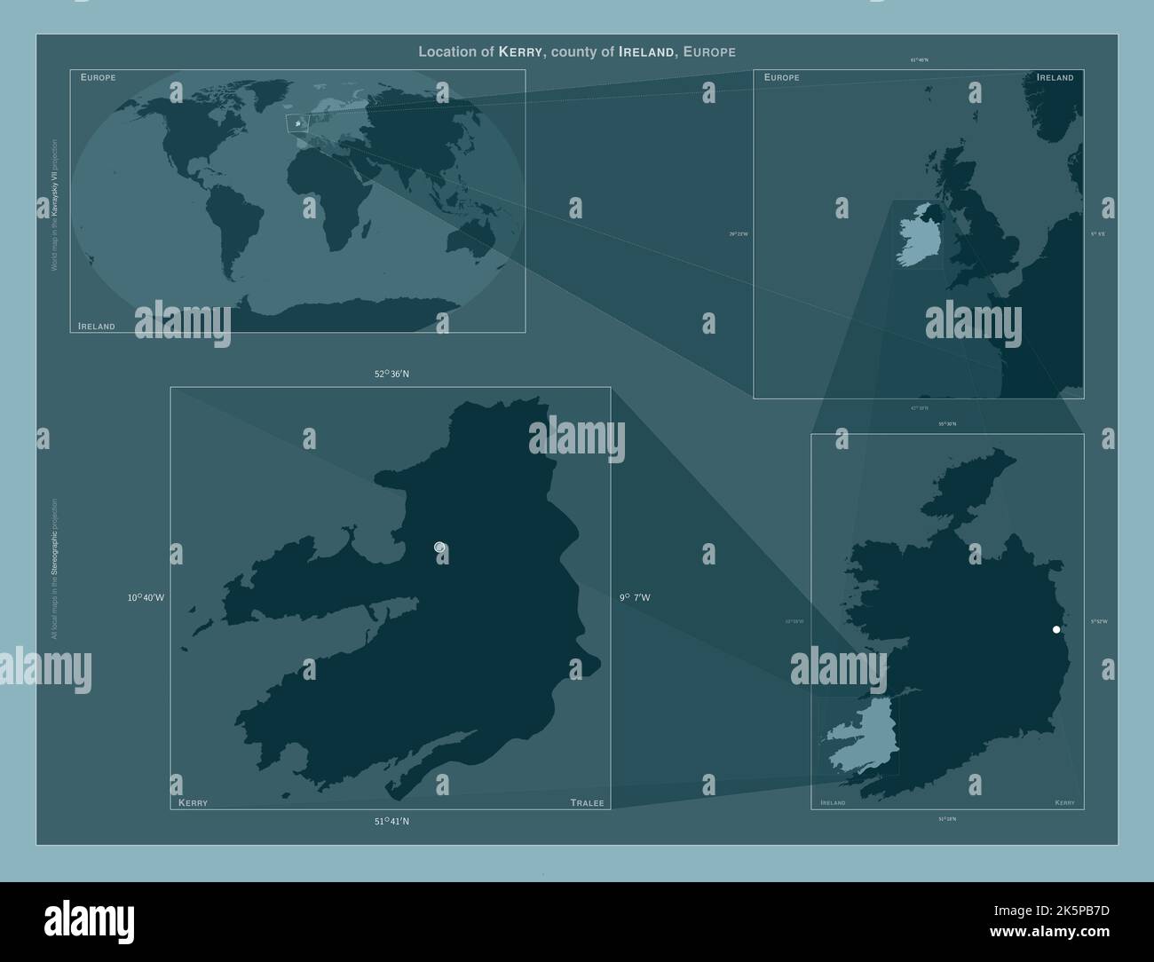 Kerry, county of Ireland. Diagram showing the location of the region on ...